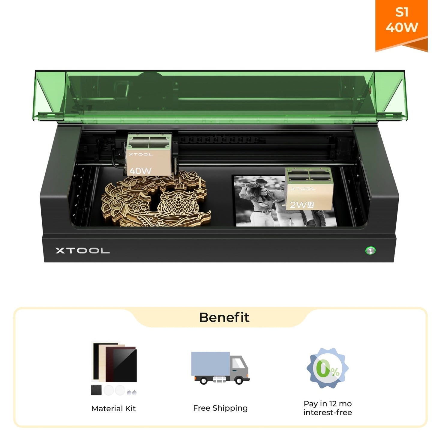 xTool S1 Blue + 1064nm IR Laser Kit: Enclosed Diode Laser Engraver & C